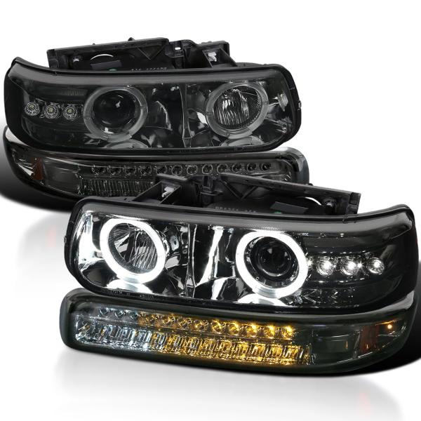 商品名: Spec-D Tuning Smoke Halo LEDプロジェクターヘッドライト+スモークLEDバンパーライト 1992-2002 シボレーシルバラード、タホ、サバーバン、左右ペアヘッドランプアセンブリに対応 Spec-D Tu...