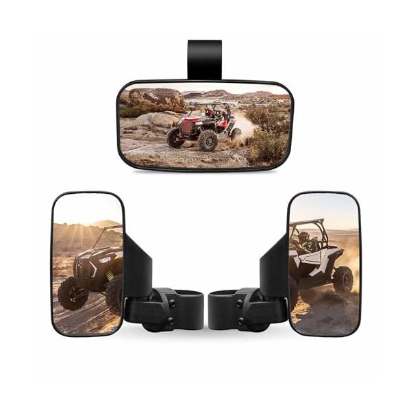商品名: UTVバックミラーサイドミラーおよびセンターミラーセット1.75 "2"ポラリスRZRレンジャー用バー（リアおよびサイドビューミラー） RANSOTO UTV Side Mirror And Center Mirror Set 1...