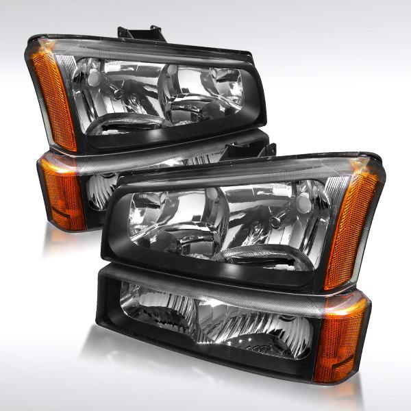 商品名: AUTOZENSATION 2003-2007 Chevy Silverado 2003-2006 Chevy Avalanche ボディクラッドなし ブラックハウジング クリアレンズヘッドライト + バンパーライト L + R ...