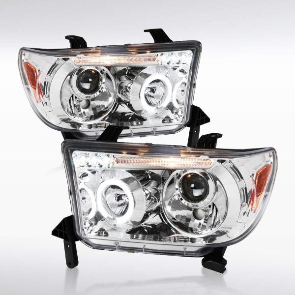商品名: Autozensation 2007-2013 トヨタ タンドラ 2008-2017 トヨタ セコイア LED ヘイロー クローム ハウジング クリアレンズ プロジェクター ヘッドライト L + R ペア ヘッドランプ Autoz...