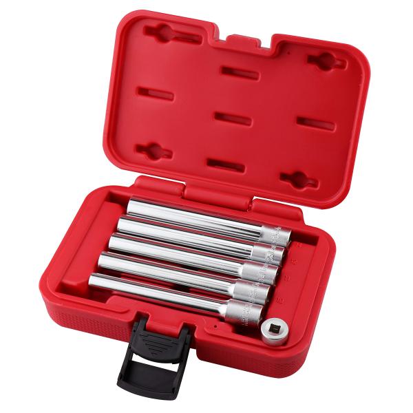 商品名: Kauplus 6個 3/8インチドライブディープメトリックソケットセット 6PT 8-10-11-12-14MM W 1/4インチアダプター - エクストラロングディープ120mm Kauplus 6PCS 3/8-Inch D...