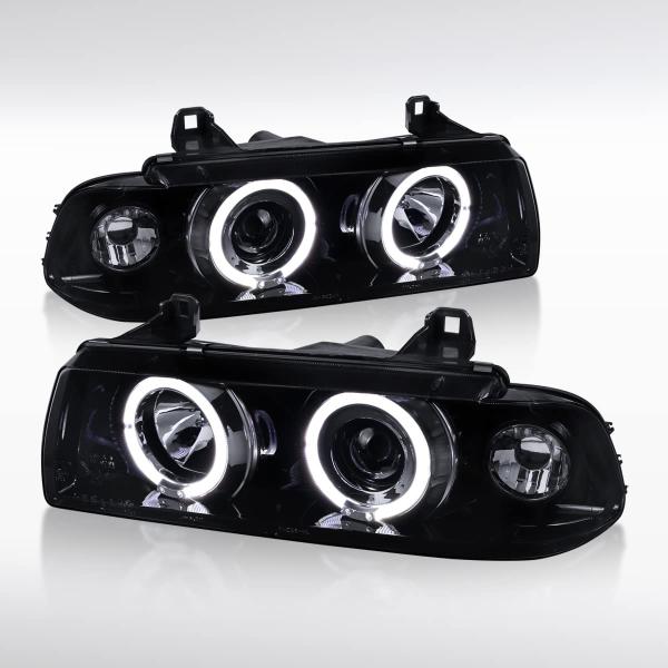 商品名: Autozensation 1992-1998 BMW E36 3シリーズ 2DR クーペ/4DRセダン ブラック デュアルヘイロー プロジェクターヘッドライト ヘッドランプ L + R ペア ヘッドランプ AUTOZENSATI...