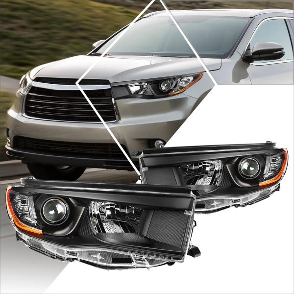 商品名:  PM PERFORMOTOR Projector Headlight Assembly Compatible with Highlander 14-16 | Headlamps with Black Housing Amber ...