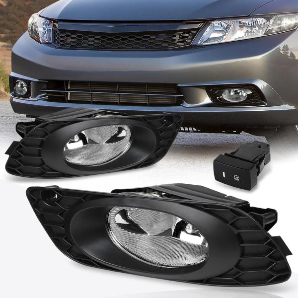 商品名:  Front Bumper Fog Lights Lamps w/Switch Compatible with Honda Civic 4-Dr Sedan 2012,Clear Lensブランド: PM PERFORMOTOR高...