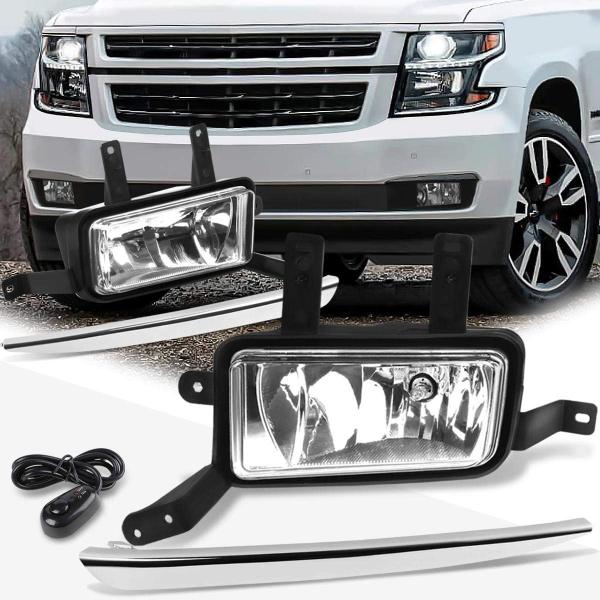 商品名:  PM PERFORMOTOR Front Bumper Fog Lights+Switch+Chrome Cover Compatible with Chevy Tahoe/Suburban 15-20,Clear Lensブラ...