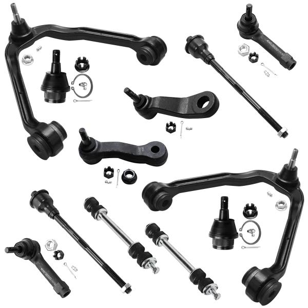 商品名: Detroit Axle - 12個 フロントアッパーコントロールアーム ボールジョイント付き インナーアウタータイロッド アイドラーアーム ピットマンアームキット 1999-2006 キャデラックシボレーGMCモデル用 - 適合...