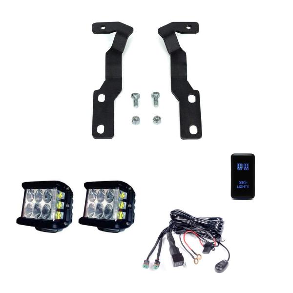 商品名: Cali Raised LED ロープロファイル ディッチ ライト ブラケットキット 2016-2023 Tacoma用 (27W 側面投影LEDポッドとデュアル配線ハーネス、トールディッチライトスイッチ - ブルーバックライト)...