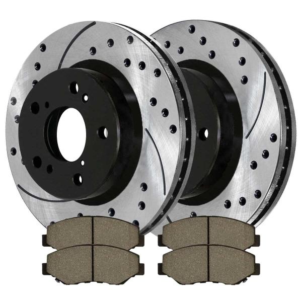 商品名:  AutoShack Front Drilled and Slotted Brake Kit Rotors Black and Performance Ceramic Pads Pair of 2 Driver and Passe...