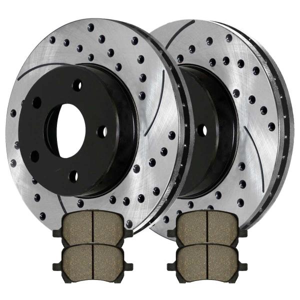 商品名: AutoShack PERF650951160 フロントドリルスロットブレーキキットローター ブラック 高性能セラミックパッド ドライバーと助手席側 交換用 シボレーマリブポンティアックG6 G5 サターンオーラ V6 FWD用 ...