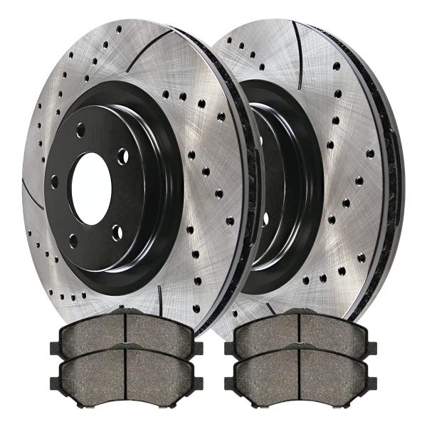 商品名: AutoShack PERF630421273 フロントドリルおよびスロット付きブレーキキットローター ブラック 高性能セラミックパッド ドライバーと助手席側の2組 交換用 2007-2017 Jeep Wrangler 2018...