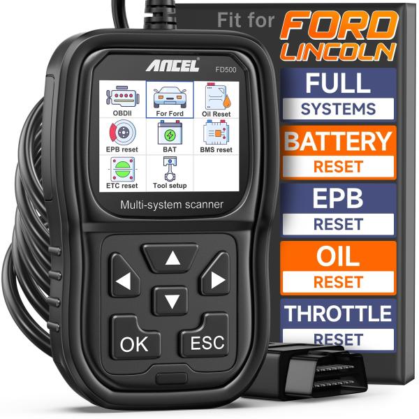 商品名: ANCEL FD500 OBD2スキャナー フォードリンカーンマーキュリー用 - エンジン、ABS、SRS、トランスミッション、4WD診断機能を備えたすべてのシステムコードリーダー-EPB、スロットル、オイルリセット、バッテリー登...