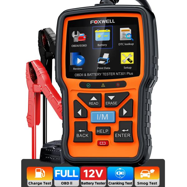 商品名: FOXWELL NT301 Plus 2 IN1 OBD2スキャナーバッテリーテスター、OBD2スキャナー診断ツールチェックエンジン車コードリーダー、12V 100-1100 CCAバッテリー/充電/クランキングテスト、EVAPラ...
