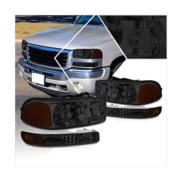 商品名: PM PERFORMOTOR [4個] ヘッドライトアセンブリ+バンパーランプ 99-07 Sierra Yukon XL対応 スモークレンズ/アンバーコーナー PM PERFORMOTOR [4Pcs] Headlights A...