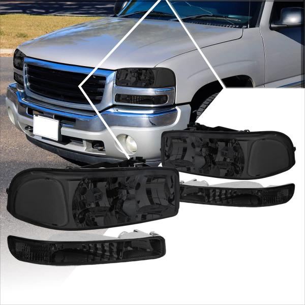 商品名: PM PERFORMOTOR [4個] ヘッドライトアセンブリ+バンパーランプ 99-07 Sierra Yukon XL対応 スモークレンズ/クリアコーナー PM PERFORMOTOR [4Pcs] Headlights As...