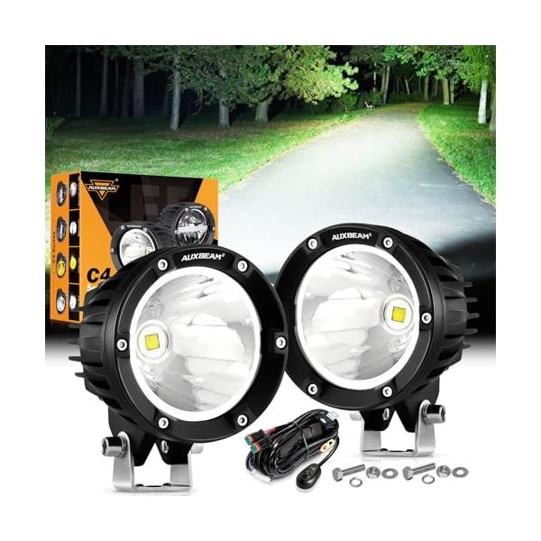 商品名: Auxbeam 4インチ 72W ラウンド LED オフロードライト、2個 7200LM スポットライトポッド 配線ハーネスキット付き スーパーブライト ホワイト ラウンド LED ポッド トラック ジープ オートバイ SUV A...
