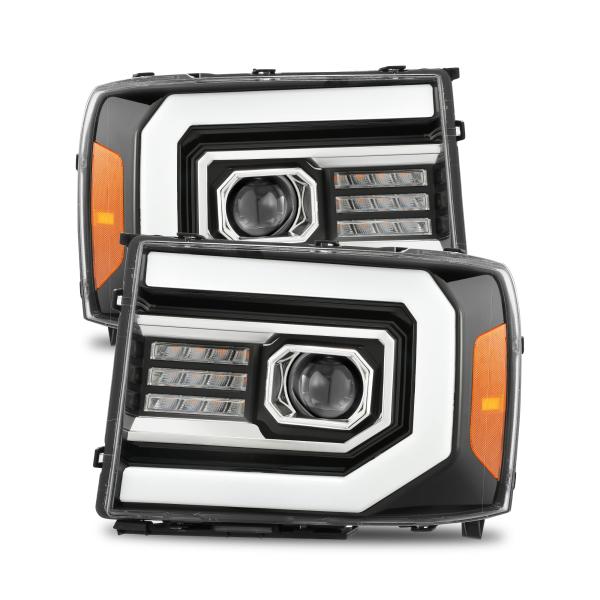 商品名: ModifyStreet AlphaRex プロシリーズ ジェットブラック 07-13 GMC Sierra 1500/07-14 Sierra 2500HD/3500HD LED DRLチューブ デュアルプロジェクターヘッドライ...