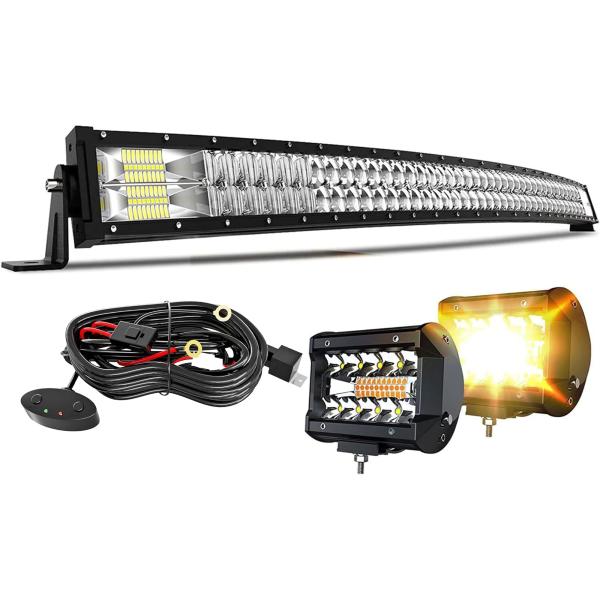 商品名: ASLONG 52インチ LEDライトバー 300W スポットフラッドコンボ カーブ型 2個 4インチ ホワイト/アンバー イエロー LED ポッド フォグライト 配線ハーネス ロッカースイッチ オフロード運転ライト ピックアップ...