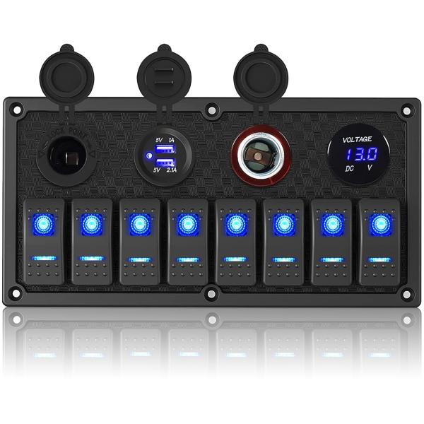 商品名:  Marine Switch Panel,8 Gang Waterproof Rocker Switch Panel,Multi Function Dual USB Slot Socket+Cigarette Lighter+Di...