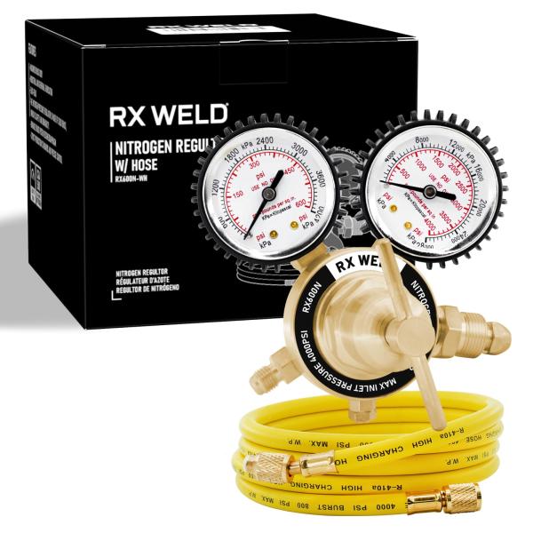 商品名: RX WELD 窒素レギュレータ 0-600 PSI 配送圧力機器 真鍮インレットアウトレット接続ゲージ 59インチ冷凍ホース付き RX WELD Nitrogen Regulator with 0-600 PSI, CGA580...