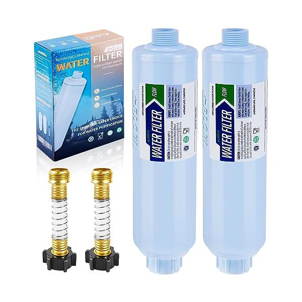 商品名: AutoEC (オートエック) RV用ウォーターフィルター 2個パック 柔軟なホースプロテクター付き 塩素 臭い 悪味 錆 堆積物 飲料&amp;洗濯フィルター RVアクセサリー キャンパー ガーデニング キャンピングカー モータ...