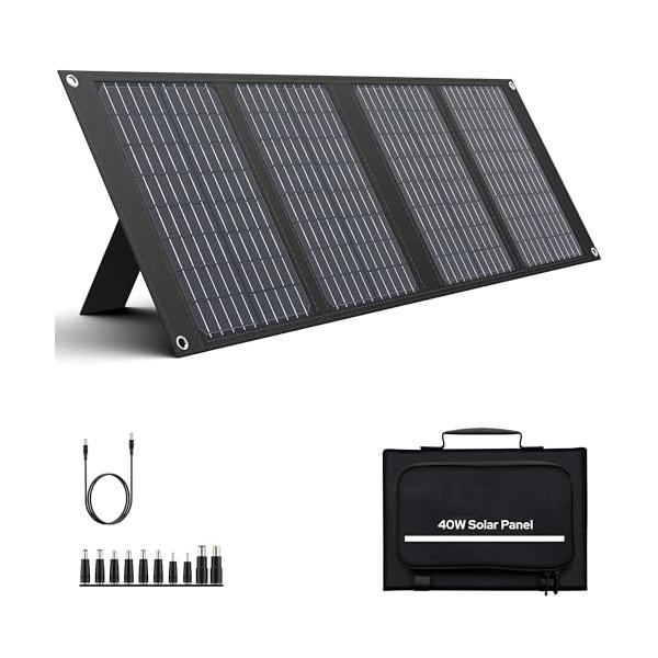 商品名: Apowking ポータブルソーラーパネル 40W 折りたたみ式ソーラーパネル充電器 100-300W ポータブル発電所用 調節可能なキックスタンド DC 18V出力 USB 3.0 Type-Cポート キャンプ バン RV 旅行...