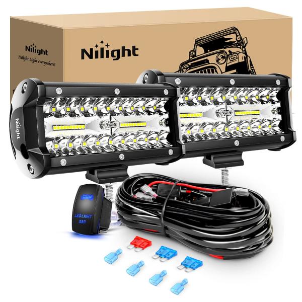 商品名: Nilight 6.5Inch 2PCS 120W Spot &amp; Flood Combo Bar Driving Waterproof Led Work Light Triple Rows with 5 Pin Rocke...