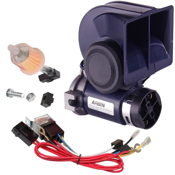 商品名: BANHAO トラック用トレインホーン 12V 150db 大音量カーホーン 配線ハーネス付き カタツムリエアホーン コンプレッサー付き 電動ホーン オートバイ 列車用 超大音量ホーン Train Horn for Truck, ...