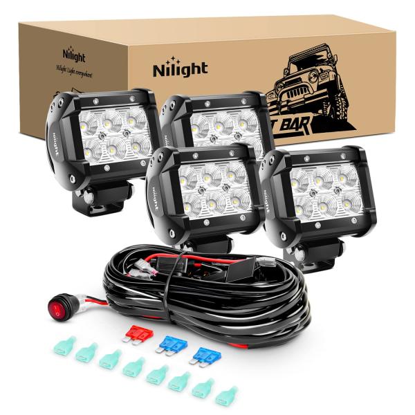 商品名:  Nilight LED Pods 4Pcs 4 Inch 18W Flood Off Road Fog Lights Driving Roof LED Light Bar Work Light with 16AWG Wiring...