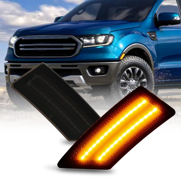 商品名: D-Lumina LEDサイドマーカーライト Fo-rd Ranger XL XLT Lariat 2019 2020 2021 2022用 スモークレンズ フルアンバー 2列 LEDストリップ フロントバンパーウィンカーライト ...