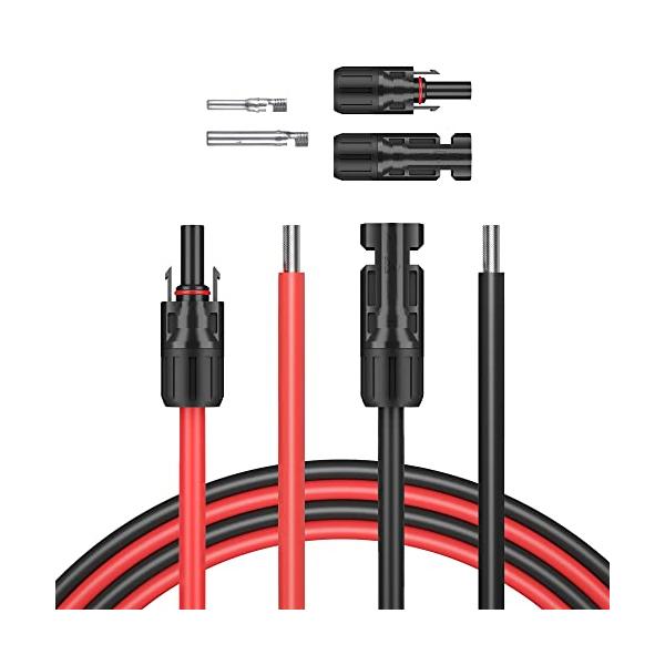 商品名: SUNSUL 100フィート 10AWG(6mm?) ソーラーパネルワイヤー 10ゲージ 100フィート ブラック &amp; 100フィート レッドスズメッキ銅延長ケーブルキット メスとオスコネクター付き RV ホームボート そ...