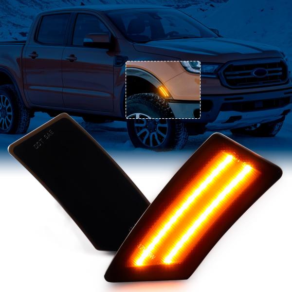 商品名:  Amber LED Side Marker Lights for Ford Ranger Lariat XL XLT 2019 2020 2021 2022 2023 Smoked Lens Front Fender Bumpe...