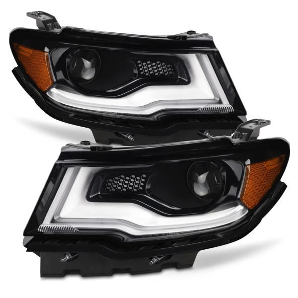 商品名: AKKON - 2017-2021 Jeep コンパス ハロゲン リフレクター タイプ プロジェクター ブラック ヘッドライト ペア LED チューブ DRL 交換用 AKKON - Fits 2017-2021 Jeep Com...