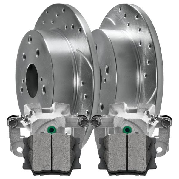 商品名:  AutoShack Rear Drilled and Slotted Brake Rotors Silver Calipers and Ceramic Pads Kit Set Driver and Passenger Side...