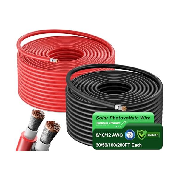商品名:  Bateria Power Solar Panel Wire 50Ft Black and 50Ft Red Kit, 10AWG (6mm?) Solar Panel Extension Cable PV Tinned Cop...