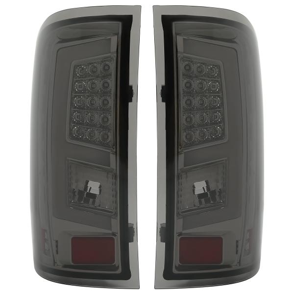 商品名: HECASA LEDテールライト 2014-2018 GMC Sierra 1500 2500HD 3500HD ピックアップチューブストップライト LH&amp;RH リアブレーキランプ スモークレンズ クロームハウジング HE...