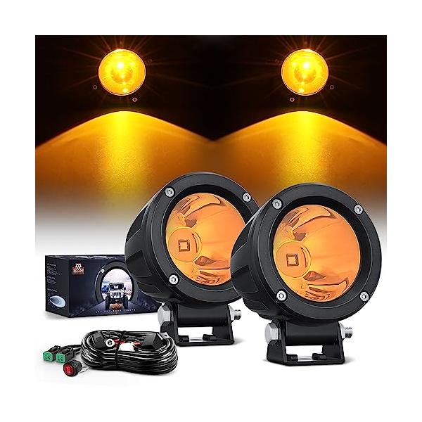 商品名:  Nilight Motorcycle LED Pods Amber Fog Lights 2 PCS 3 Inch Yellow round offroad Built-in EMC Driving Light w/ 18AWG...
