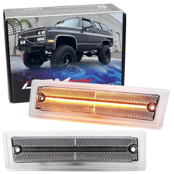 商品名:  iJDMTOY Semi-Clear Lens Amber Full LED Strip Front Fender Side Marker Lights Compatible With Chevrolet Blazer GMC ...