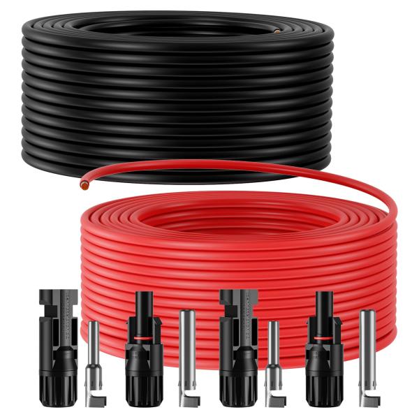 商品名: 50フィート 10AWG ソーラー延長ケーブル メスとオスコネクターのペア スパナ付き ソーラーパネルアダプターキットツール (50フィート レッド + 50フィート ブラック + コネクター + スパナ) Bateria Pow...