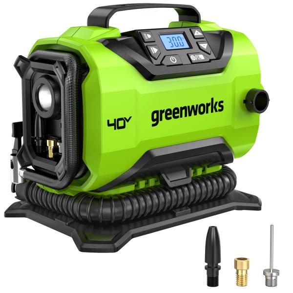 商品名: Greenworks 40V コードレスタイヤインフレーター 160PSI ポータブルエアコンプレッサー 2電源 自動シャットオフ 車 自転車 バイク エアボート インフレータブル 工具のみ Greenworks 40V Cord...
