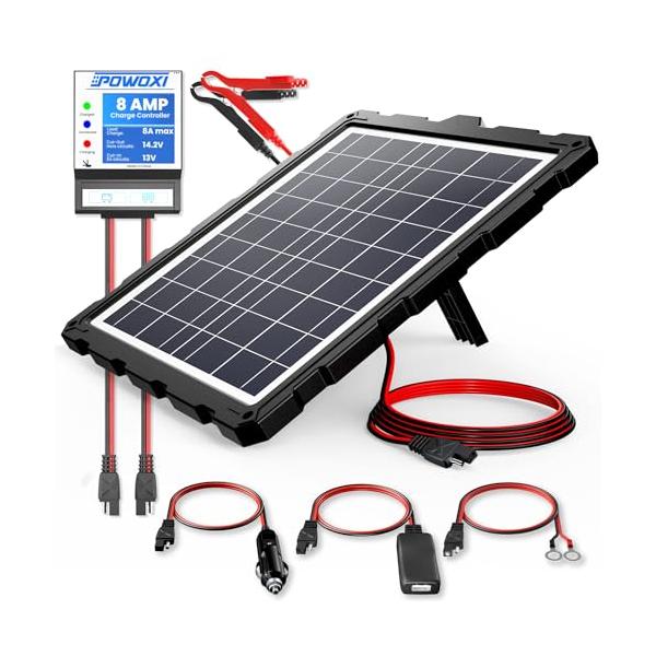 商品名: POWOXI ソーラーバッテリー充電器車、車 バッテリー、ポータブル防水太陽電池メンテナ用 20ワット12V太陽トリクル充電器 ソーラーバッテリー充電器20ワット ソーラーバッテリー充電器20ワット POWOXI-Upgraded...