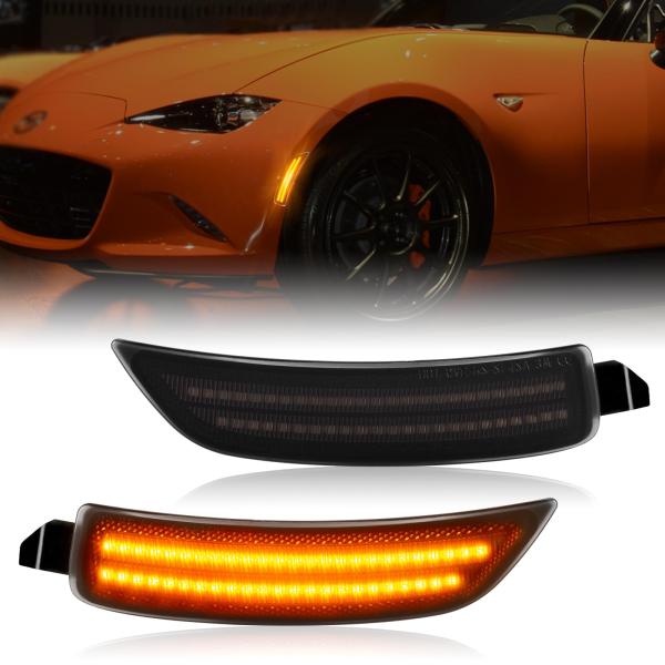 商品名: Gempro LEDサイドマーカーライト フロント アンバー バンパー フェンダー マーカーランプ 2016-2023 マツダ MX-5 Miata ND リフレクター スモークレン用 2個 Gempro LED Side Mar...
