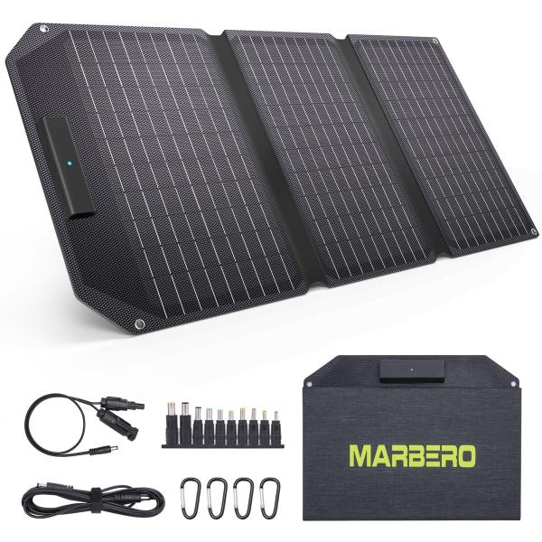 商品名:  MARBERO 30W Foldable Solar Panel Portable Solar Charger with 12V QC3.0 USB, Type C, DC Output for Portable Power S...