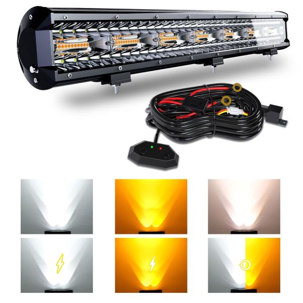 商品名: ASLONG 20インチ 126W LEDライトバー ホワイト/アンバー フラッシングストロボ 6つのモード スポットフラッドコンボ オフロードドライビングライト 配線ハーネススイッチ ピックアップオフロードトラック 4WD SU...