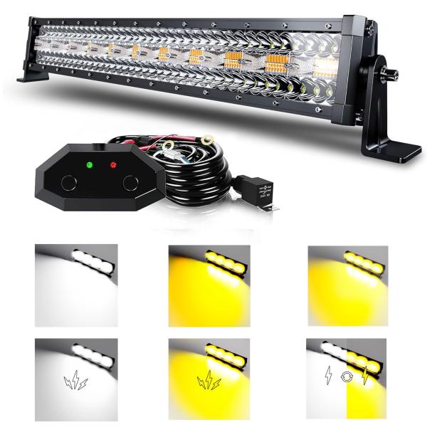 商品名: ASLONG 22インチ 120W LEDライトバー ホワイト/アンバー フラッシングストロボ 6つのモード スポットフラッドコンボ オフロードドライビングライト 配線ハーネススイッチ ピックアップオフロードトラック 4WD SU...