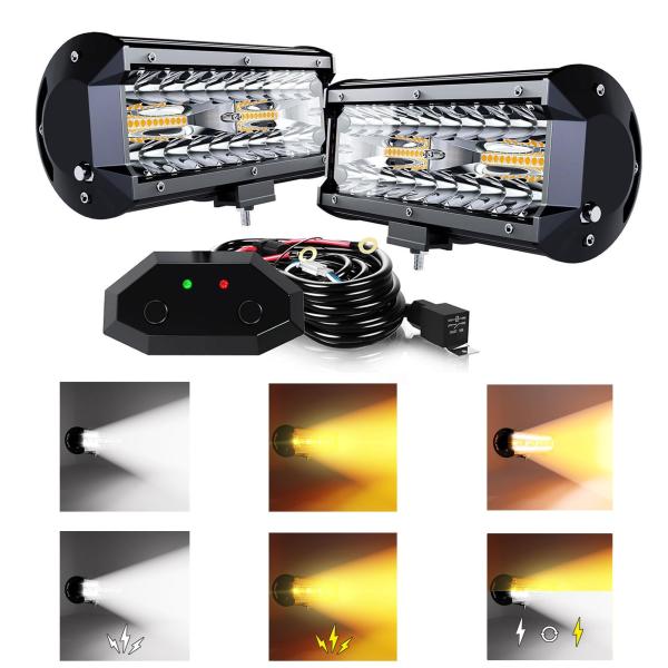 商品名: ASLONG 2個 7インチ 36W LEDライトバー ホワイト/アンバー フラッシングストロボ 6モード スポットフラッドコンボ オフロードドライビングライト 1個 配線ハーネススイッチ ピックアップトラック 4WD SUV A...