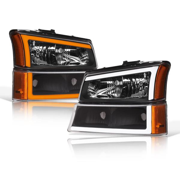 商品名: Alpha Owls 8717714 クリスタルヘッドライト V2 シグナルバンパーランプ&amp;スイッチバックシーケンシャルLEDライトバー&amp;スタートアップライト4個 - ブラックアンバー 2003-2006 Chev...