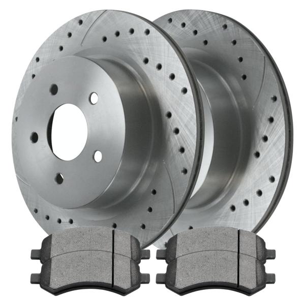 商品名:  AutoShack Pair of 2 Front Drilled and Slotted Brake Rotors Silver and Performance Ceramic Pads Set Driver and Pass...