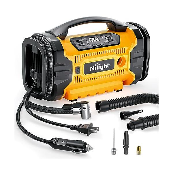 商品名: Nilight ポータブルエアコンプレッサー タイヤインフレーター AC/DC デュアル電源 タイヤポンプ 160PSI デュアルモーター 高速膨張 自動シャットオフ エアポンプ 車&amp;インフレータブル用 膨張/収縮、2年保...