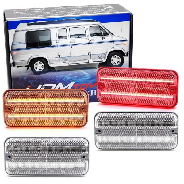 商品名: iJDMTOY セミクリアレンズ アンバー/レッド フルLED フロント/リアサイドマーカーライトキット 1985-1995 GMC/Chevrolet Van Sportcan Vandura SaVanaに対応 合計180-S...