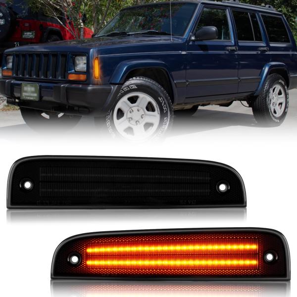商品名: Gempro LEDフロントサイドマーカーライト ジープチェロキー 1997-2001 バンパーコーナー 駐車信号ランプ スモークレンズ 2個 (アンバーLED) Gempro LED Front Side Marker Ligh...
